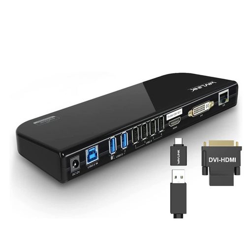 1080P HDMI および DIV グラフィック・ポートは最大解像度 2048x1152 / 1920x1200まで対応します。DVI-VGA変換アダプタも同梱されるためVGAモニタを接続することもできます。 USB 3.0経由で2つのデ...