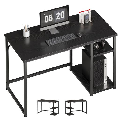 【棚は左or右に】デスクの棚の取り付け位置は状況によって左or右に自由に切り替えることができ、様々なシーンに対応できます。また、このパソコンデスクのサイドポケットの位置も変えられます。棚の層板の取り付け位置も三つの選択があって、置くものによ...