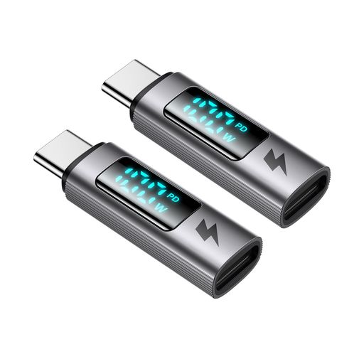 【USB-C to USB-C 変換アダプタ・出力スクリーン表示】:出力キャッチャー。差し込むだけで出力が分かる。出力スクリーン表示 Type-C to Type-C 充電変換アダプタです。充電出力、リアルタイムに表示。100W高出力、PD...