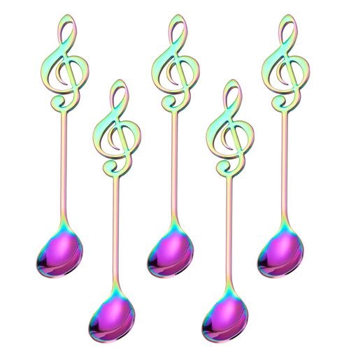 【セット内容】:音楽スプーン5本サイズ:長さ15.5CM幅2.5CM重さ22G/本4色選択可能 【耐久性がある素材】:18-8ステンレス鋼を使用。18-8(SUS304)ステンレスは食品グレートで、普通の18-0(SUS201、SUS410...