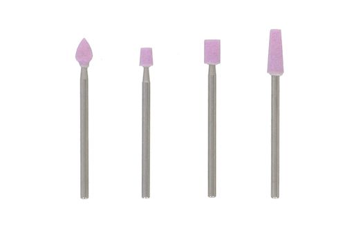 金属バリ取り、修正など、金属加工・金型製作・彫金に 内容:4本組 軸径:φ2.35mm 使用可能機種:軸径φ2.35mm対応 電動式・電池式ミニルーター・小型フレキシブルシャフト 許容最高回転数:30,000min-1(rpm) ※加工材に...