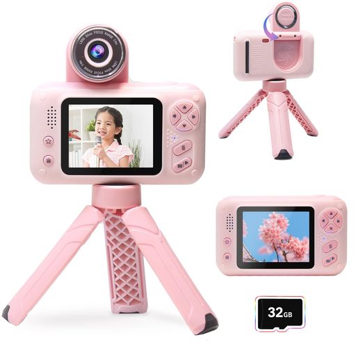 ビデオグラフィー 【小学生に人気のキッズカメラ】女の子が喜ぶかわいいピンクカラーのキッズカメラ。4-9歳のお子さま向けに設計された人気のトイカメラで、誕生日プレゼントや入園祝いにもおすすめです。 【自撮りできる180°回転レンズ】180°回...