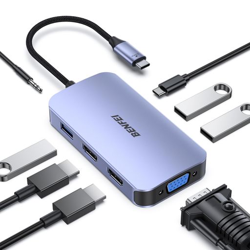 ✅【即時拡張】HDMI ポート 2 つ、VGA ポート 1 つ、USB 3.0 ポート 3 つ、85W 電力供給ポート 1 つ (最大 PD 入力 100 W、動作時はマイナス 15 W)、3.5 mm AUX スロットを USB-C ノー...