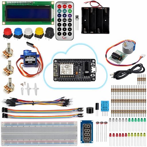 ESP8266ではじめるNodeMCUIoTプログラミング学習キット。 演習用パーツセット13実例回路配線図とサンプルコード有り。 NodeMCUはAPSTAAP+STAの3つのモードが搭載している非常に人気あるマイクロコントローラ。ESP...