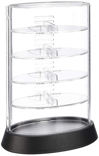 サイズ:200x115x290mm 本体重量:637g 素材・材質:本体・トレー・ベース/メタクリル樹脂(アクリル) タワー型メガネコレクションケース トレー4枚付。自由に調整可能。取り外し可。