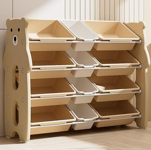 【商品仕様】「商品名」:子供おもちゃ収納ラック;「色」:カーキ;「サイズ」:三段は幅45/64/83cmx奥行き33cmx高さ68.5cm、四段は幅64/84/103cmx奥行き38cmx高さ84cm(※三段はフクロウで、四段はクマのデザイ...