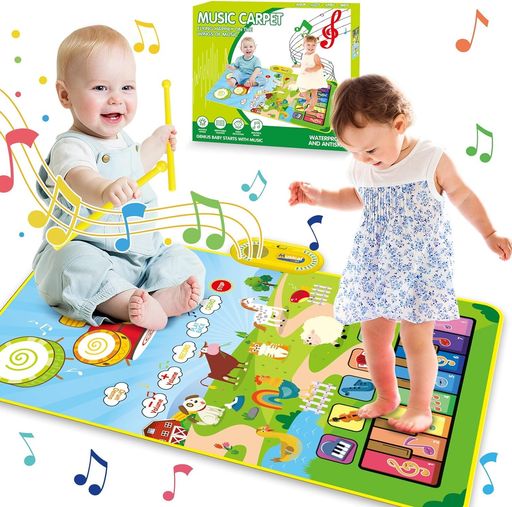 3in1ピアノ&amp;ドラムセットおもちゃ:このピアノマットは、ピアノ側に6種類の楽器(ピアノ、バイオリン、エレクトリック・ビブラフォン、トランペット、アコーディオン、ギター)を備えています。ドラムセット側にはドラム楽器と8曲ドラムデモが...