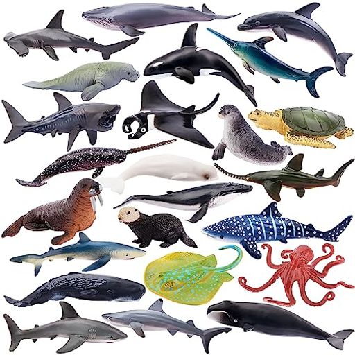 豊富なセット内容・24種類入:海底動物の世界を探索するには、誰もが興味を持っています。この海洋生物フィギュアを持って、あなたの探索の旅を始めましょう!シロナガスクジラ、ジンベエザメ、イッカク、セイウチ、アザラシ、ラッコ、ホホジロザメ、カジキ...