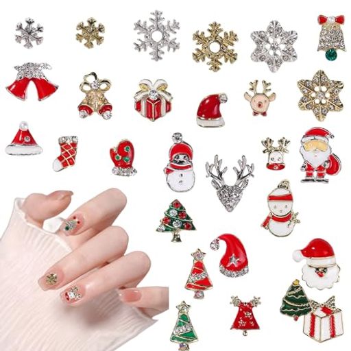 【クリスマスネイルパーツ】可愛いサンタクロース、雪だるま、雪の結晶、クリスマスツリー、トナカイ、ベルなどのネイルパーツがセットになって登場!クリスマスネイルを作りたい時に欠かせない。 【高品質素材】合金製のネイルパーツは光沢感があり、軽量で...