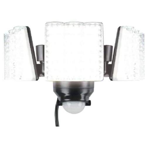 屋外照明 用途:玄関、ガレージ、ベランダ等の照明、防犯対策に 光源:LED0.5Wx108個(3,000ルーメン相当) 電源(電圧):AC100V(50/60Hz) 消費電力:27W(待機時1.0W以下) センサー探知方式:赤外線探知方式 ...