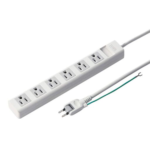 3P 6個口、マグネット付き、2Pスイングプラグ仕様電源タップ 2.5m 裏面にマグネットが付いているので、スチール製のデスクなどに仮固定することができます。 保護被覆付きで、断線しにくい丈夫なコードを使用しています。 差込口にユリア樹脂材...