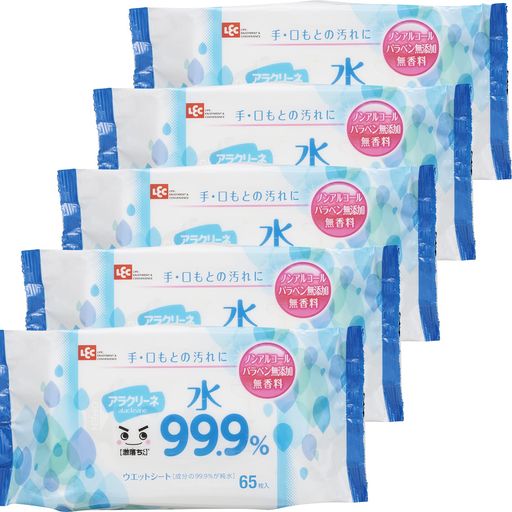 シートサイズ:180x125mm/内容量:65枚入x5P/日本製 成分の99.9%が純水でできたウェットティッシュです。 ノンアルコール・パラベン無添加・無香料 1枚取っても次のシートが出てこないタイプにしていますので、指で押し込んでシート...