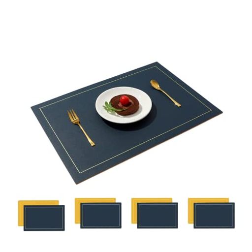 【商品仕様】サイズ:(約)45x30cm、薄さ約1.8mm、重さ(1枚当たり):約120g、セット:4枚セット、耐熱温度:(約)100°C、柄タイプ:イエローxブルー素材:レザー製、合成皮革製、両面使用。高耐久で滑らない、無臭。 【撥水&a...