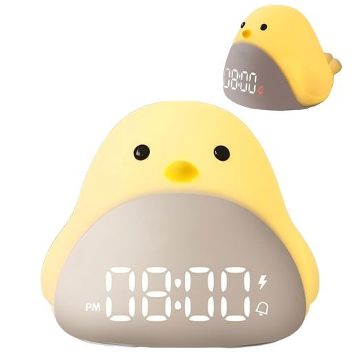 【スヌーズ機能&amp;温度表示】このひよこ置き時計はアラームが鳴ると、ひよこの頭を押せば、スヌーズモードが起動します。5分後再びに鳴り、無限に繰り返せます。底部のアラーム設定ボタンを押せば、スヌーズモードがオフします。高精度の温度センサー...
