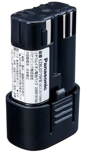 リチウムイオン 7.2V/1.9Ah電池パック 本体サイズ:幅4.9x奥行3.5x高さ8.1cm 重量0.13kg 原産国:日本 スタイル: 適合充電器:EZ0L21