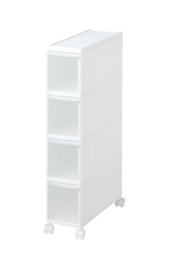 本体サイズ:約W17xD46.5xH83cm 引き出し内寸:(1つあたり)W13xD43.4xH16.4cm 重量:約4.8kg 耐荷重:引き出し1つ当たり/約5kg 素材:本体・引出し/ポリプロピレン、キャスター:本体/ポリプロピレン、軸...