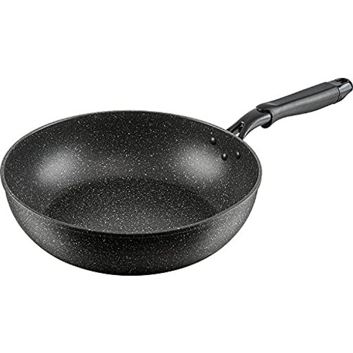 商品サイズ:約 幅49.5x奥行29x高さ12.5cm、重量:約870g 鍋の高さ:約8.1cm 本体:アルミニウム合金、内面:ふっ素樹脂加工、外面:焼付塗装、はり底:ステンレス鋼 満水容量:約4.3L 生産国:中国