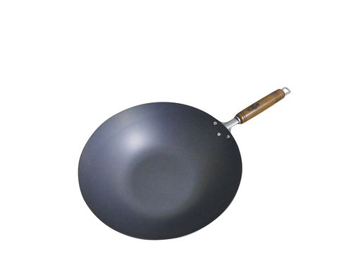 カダイ 【材料の種類】本体:鉄(底の厚さ:1.6mm)、取手:天然木 【表面加工】本体:窒化熱処理 商品サイズ:300x505x110mm、重量:1060g 製造国:日本