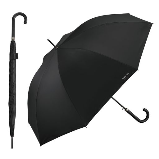 雨 レザー(合皮)の持ち手にエンボス加工を施した、大人向けのシックな長傘。開いたときの直径が約112cmと大きめサイズなので、男性でもしっかりとカバーしてくれるサイズ感。手元はしっとりと手になじむ質感で、握るたびに上品さを感じられます。帯部...