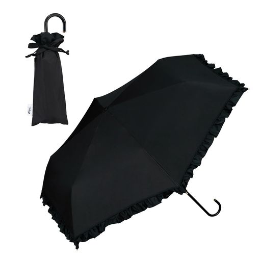 雨 【大人気】大人可愛いフリルデザイン!遮光100%生地を使用したフェミニンな折りたたみ日傘上品で可愛いフリルが大人気の折りたたみ日傘。華奢でレトロなデザインの金属製ブラック手元でより一層女性らしい印象に。フェミニンなコーディネートはもちろ...