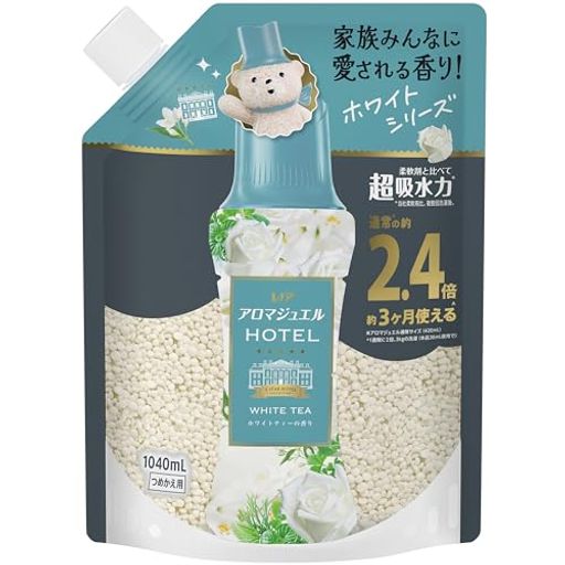 ソフトニング 家族みんなに愛される清潔感あふれる香り 家族からもみんなからも愛される香りの香り付けビーズ 柔軟剤に比べて超吸水*。ドライヤー時間短縮!(*当社柔軟剤比。複数回洗濯後。) 香りが12週間長続き*するので、お気に入りのヘビロテ服...