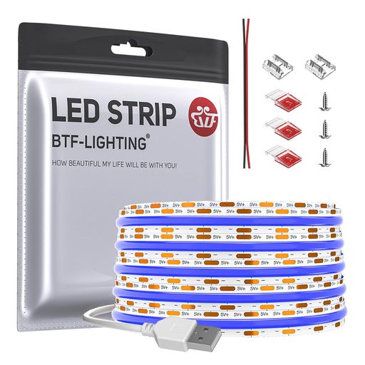 「超明るい」 DC12V 480LEDs/m 5M 8mm 青色 ブルー。フレキシブルチップを搭載したボードのFCOB LEDテープライト。従来の5050 SMD 3528 SMDに比べ、FCOBテープライトの緻密な発光ユニットは、中間部の...