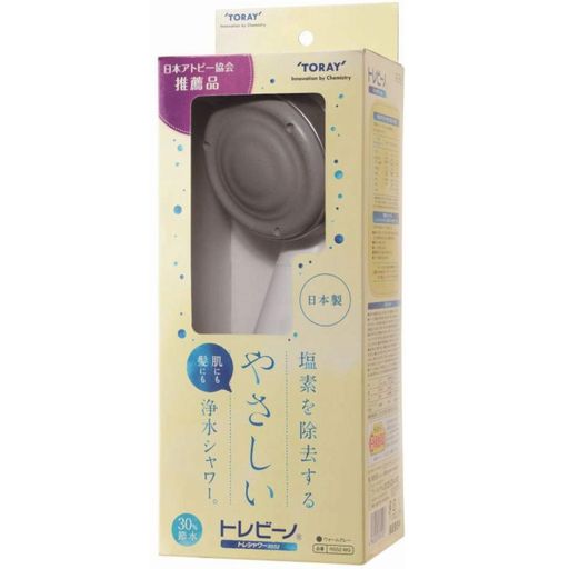サイズ:長さ235mm/最大幅85mm 浄水能力:〔遊離残留塩素〕総ろ過水量 12,000L、〔除去率〕50% 本体重量(kg):0.372 塩素を除去して肌や髪にやさしい浄水シャワー 型番:RS52-WG