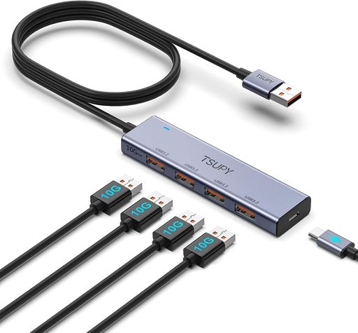 【2024新型5-IN-1USB3.2ハブ】usb3.2gen2ハブ(USB3.1Gen2)には4つのUSB3.2ポートと1つのUSB-C給電ポート、合計5つのポートがあります。コンピュータのポート不足の問題と電源不足の問題を解消します。同...