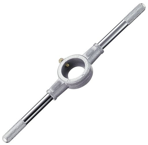 サイズ:全長320x全幅54x厚さ18mm 質量:350g 用途:ダイスの保持、おねじのねじ山形成、つぶれ修正に 材質:スチール ダイス径:38mm