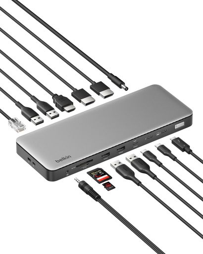 【14-in-1多機能ドッキング】USB-A/USB-C、HDMI、ディスプレイポート、SD/microSDカードスロット、2.5GbE LAN、オーディオ端子など合計14ポートを搭載。これ1台であらゆる周辺機器を一括接続、デスク環境を効率...