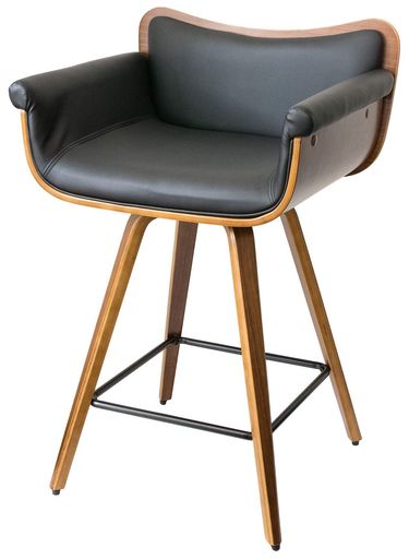 商品名 バーチェア RAMO(ラーモ) サイズ 幅56x奥行き46x高さ83cm(座面高:60.5cm) 材質 天然木突板貼り合板(ラッカー塗装)、ウレタン、スチール(粉体塗装)、張地:合成皮革(PU) 備考 組立式(約10分)、360度回転