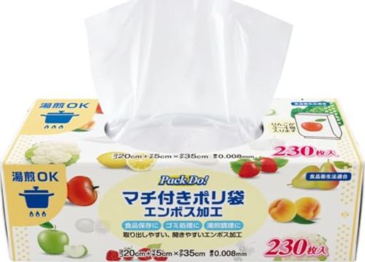 本体重量:約1.5g 材質:ポリエチレン 原産国:タイ・中国 サイズ:ヨコ20+マチ5x35cm 食品保存用ポリ袋