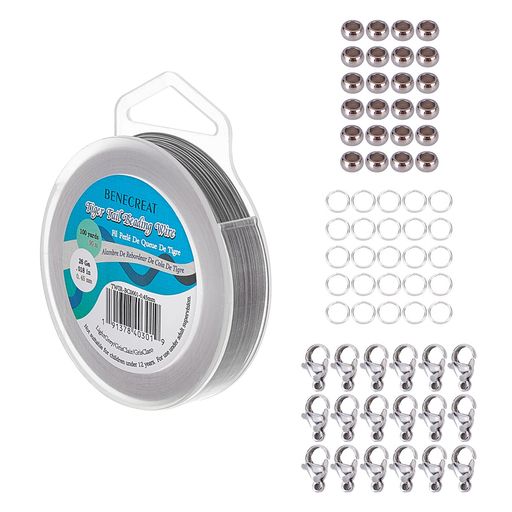 【ワイヤーサイズ】:直径:0.44mm;長さ:300フィート(100ヤード、約90m) 【アクセサリーサイズ】(1)4.6mmジャンプリング100個;(2)50個の圧着ビード-1.5x0.8mm;(3)30個のロブスタークロークラスプ-11...