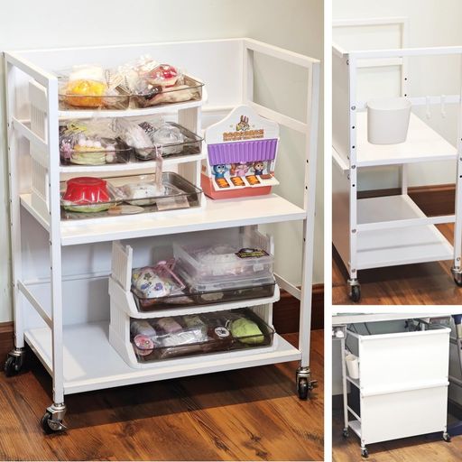 室内 サイズ:幅50x奥行30x高さ59/64cm(アジャスター/キャスター)。本体重量:約4.5kg等分布耐荷重:棚板/各15kg総耐荷重:30kg(カップ:約500gフック1つあたり:約250g)。 材質設計:棚板/フレーム(スチール製...