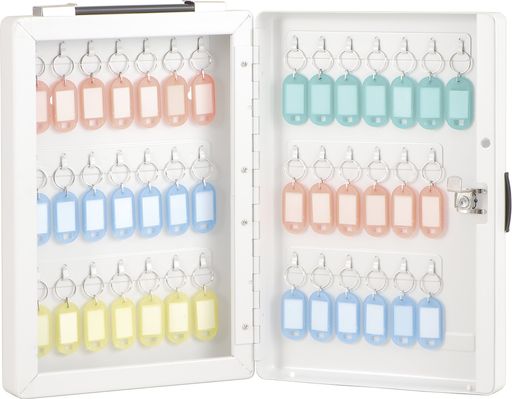 メーカー型番:NKB-E04 本体寸法:W223xD65xH327mm 本体重量:1.9kg 材質:本体/スチール・ABS・PVC、キーホルダー/PP 施錠方式:シリンダー錠 収容数:40個 付属品:キーホルダー40個(赤13個・青13個・...