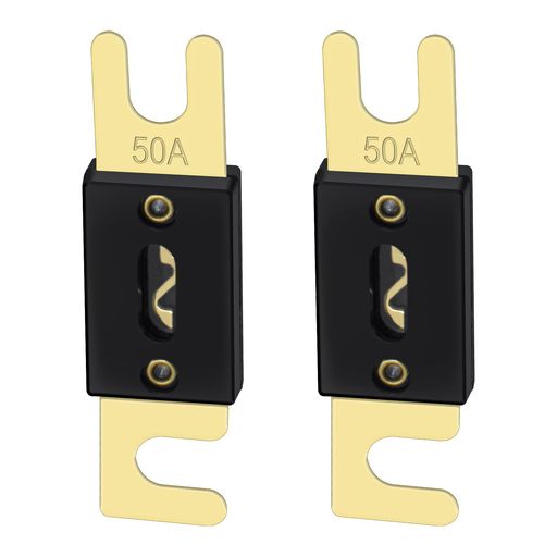 製品名: ANLヒューズ 定格電流: 50A カラー:黒&amp;金 全体的なサイズ: 80 x 21 x 8mm(L*W*T) 2個入り