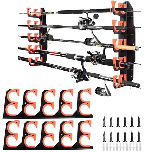【10 本収納可能でガレージをスッキリ整理】:釣り道具の整理に頭を悩ませている方に最適!この釣り竿ホルダーは 10 本の釣り竿をしっかり収納でき、貴重なガレージや部屋のスペースを有効活用できます。壁や天井に取り付けることが可能で、収納スペー...