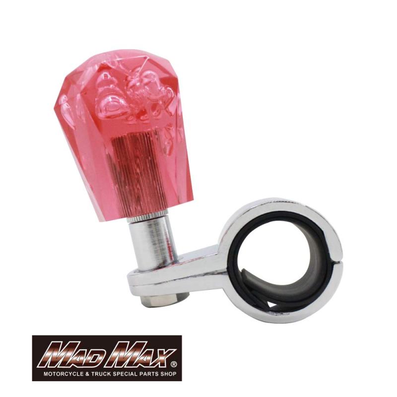 ハンドルスピンナー ダイヤカット 泡 レッド 【マッドマックス】 取付ハンドルサイズ約27mm ~ 約33mmΦ ゴムパッキン付ハンドルスピンナー ダイヤカット 泡 レッド。車庫入れや縦列駐車時等のハンドル切り返しが楽々。ハンドルカバーと同...