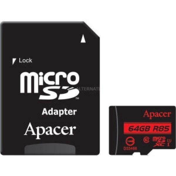 Apacer MicroSDXC 64GB UHS-I U1 V10 A1 Up To 100MB/s W/Adapter AP64GMCSX10UB-R製品仕様: MicroSDXC 64GB UHS-I U1 V10 A1規格に対応した...