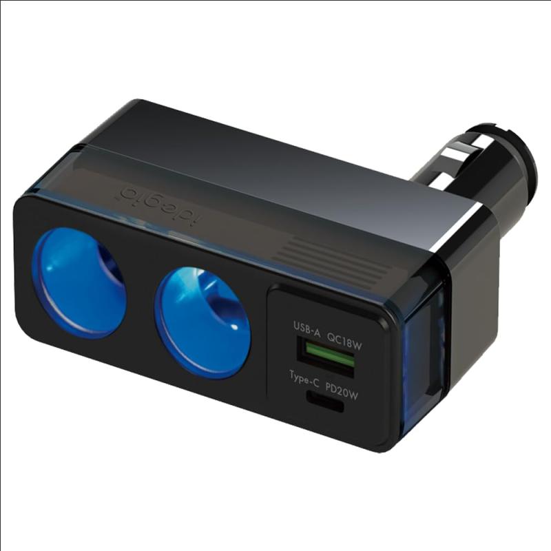 idegia スケルトン2連ダイレクトソケット+2USBポート(PD+QC)付き 2ポート搭載DC12V/24V兼用カーソケット 2台同時充電OK 最大18W合計最大38Wの高出力 90度までの角度調整が可能 ハイスピード充電可スケルトン2...