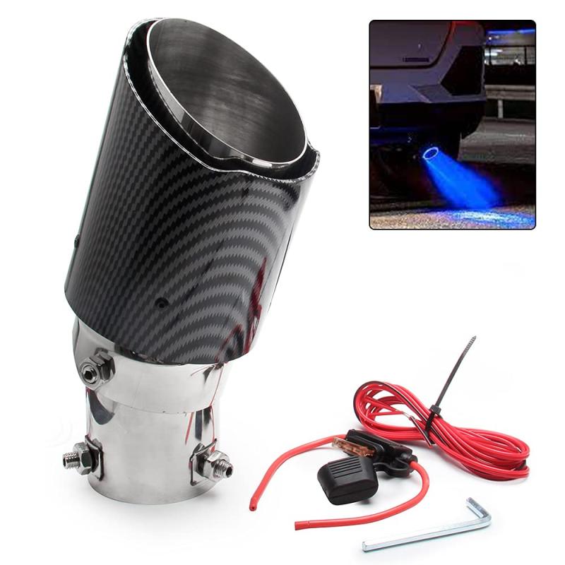 VEHSUN マフラーカッター LED 軽自動車 下向き 向き カーボン調 調整可能 ライト付き 排気 パイプ 発光 光る カーボン テールパイプ径 35～63mmアルミ製 MT AT 汎用 ドレスアップ オーバル型 スト【MT AT 汎用...