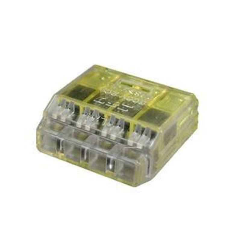 ニチフ クイックロック 差込形電線コネクター 極数:4 黄透明 5個入 QLX4-05PRoHS10指令の適合商品です。<br><br>●UL規格登録品です。目視で電線挿入状態が確認できます。信頼性の高い2点接触スプ...