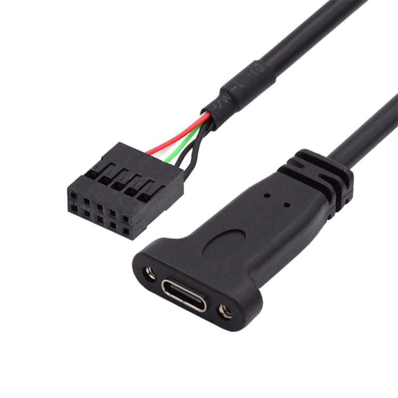 NFHK シングルポート USB 3.1 Type C USB-C メス - USB 2.0 マザーボード 9ピン 10ピン ヘッダーケーブル 20cm ブラケット付き12cmの標準PCieブラケット付き。 長さ:20cm