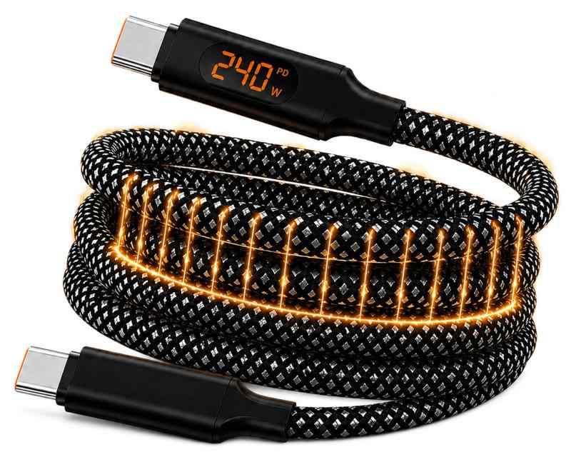 USB Type-C ケーブル 240W PD急速充電 マグネットケーブル LEDデジタル表示 高速充電 ナイロン編み 絡まない データ転送 480Mbps ノートPC スマホ タブレット対応 1.5m最大240W PD急速充電対応：最大2...
