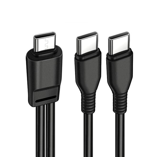 VECASDEN USB-Cオス2-in-1ケーブル、2台デバイスを同時に接続可能、2-in-1デュアルUSBCポートケーブル、スマートフォン、タブレットなどに適応-ブラック（1.2m/4フィート）（データ転送非対応）2つのUSB-Cポート...