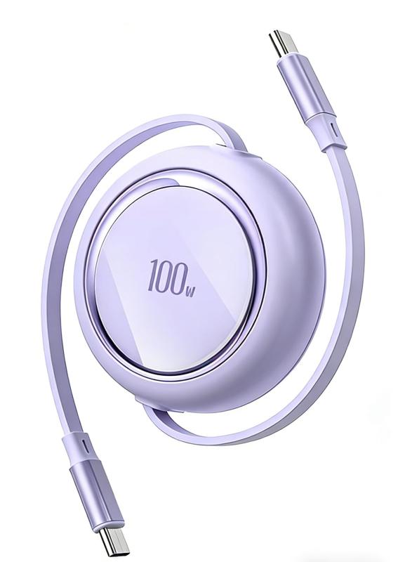 VECASDEN USB C to USB C ケーブル、100W 伸縮式 Type C 充電ケーブル、4段階伸縮式長さ調節、Phone 17/16 Pro/Plus/Pro Max、MacBook、Pad、Samsun S24/S23+ ...