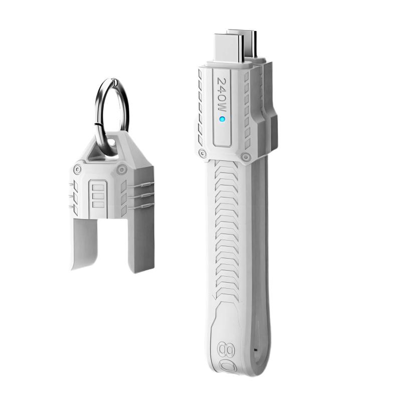 Cablecc 240W 80Gbps フラットスリムFPCケーブル USB5.0 16K@30hz 8K@60Hz 5K ストラップ付きチェーン ホワイト USB4.0 Thunderbolt3/4/5対応1) 実用的な240W電力供給：...