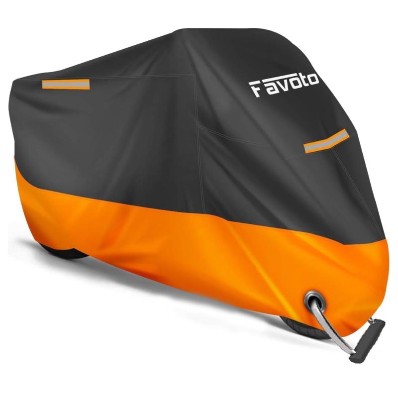 Favotoバイクカバー オレンジブラック XXL XXXL【防水・紫外線防止】Favotoバイクカバーは、高品質の210オックスフォード生地で作られ、生地の表面には撥水性があるコーティングをして、防水性に優れるだけでなく、空気や蒸気は通し...