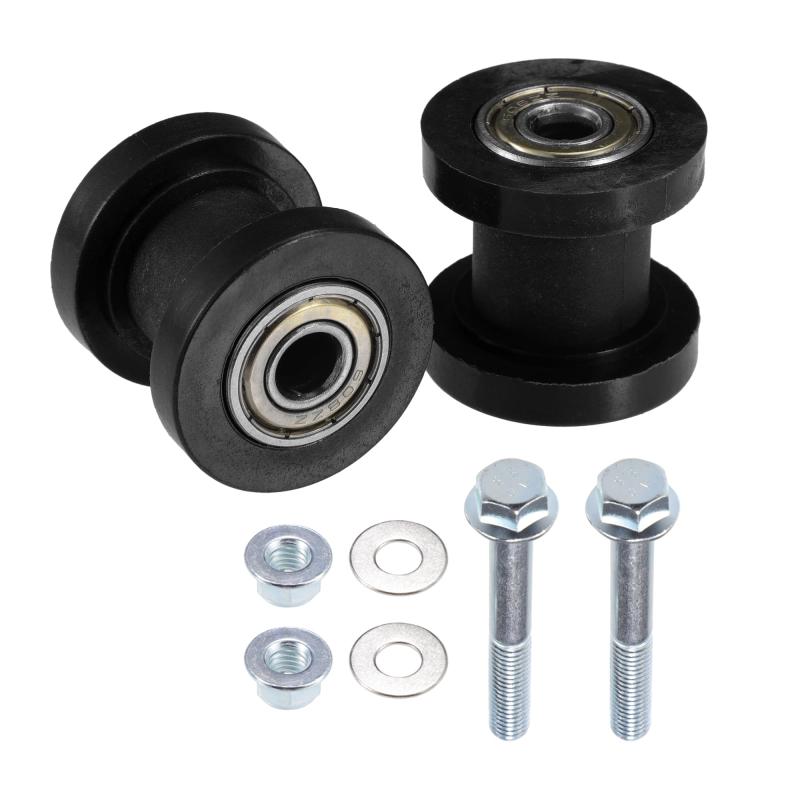 Hihaha テンショナーホイール チェーンテンショナー チェーンローラー/ボルト ナット ガスケット付き/バイク 自転車 内径8mm 黒 2セットユニバーサル：チェーンローラープーリーテンショナーは、ほとんどのオートバイミニバイクゴーカー...