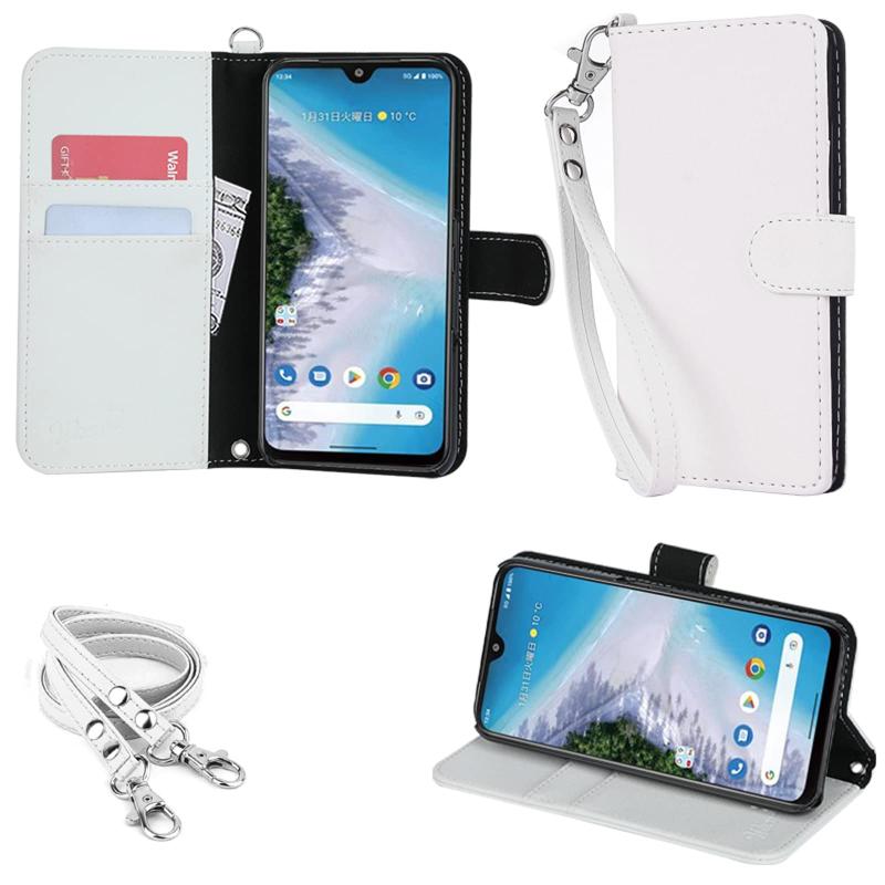 wisers Android One S10 対応 手帳型スマホケース (ホワイト) ストラップ 2種付き (ハンドストラップ/ネックストラップ)【対応機種】Android One S10 S10-KC ( 6.1 インチ ) [ ワイモバ...